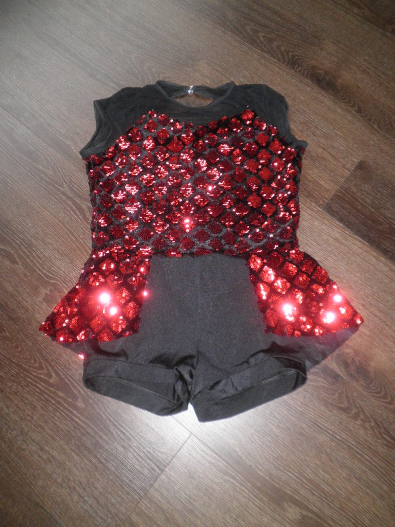 XLC Preloved Solo Weissman Red & Black Sequin Unitard with Back Skirt ...